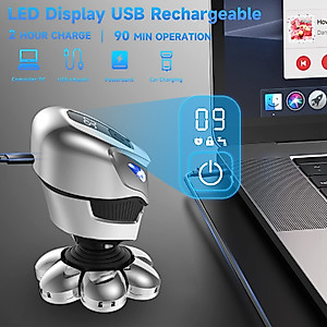 5 in 1 Head Shaver, Upgrade Electric Razor for Men, Cordless Rotary Shavers for Men, Rechargeable 7D Floating Beard Trimmer, LED Display, Wet & Dry USB Waterproof, with Men's Grooming Kit…