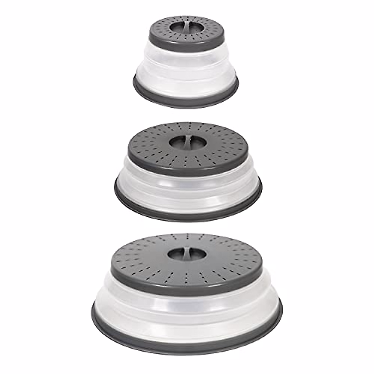 Tovolo 47006-200 Set of Three Collapsible Microwave, Lid for Reheating Food, Meal Prep Gadget, No Mess Folding Plate Cover Kitchen Tool, Set of 3, Charcoal, 3 Count