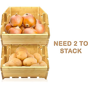 ROYALHOUSE Bamboo Fruit Basket, Stackable Basket, Fruit & Vegetable Storage For Kitchen Countertop, Bamboo Fruit Bowl, Tabletop Fruit Serving Bowl (Pack of 2)