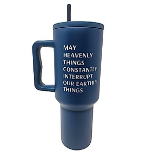 FTB Creative 40oz Custom Designed Wander Tumbler, Double Wall Stainless Steel, with Lid and Straw (Blueberry, Heavenly Things)