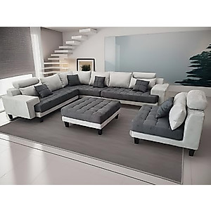 Stendmar L Shape U Shape Reversible Modern Microfiber Fabric Sectional Couch Sofa Set S150D (Gray/Dark Gray)