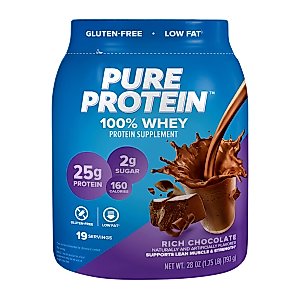 Pure Protein 100% Whey Protein Powder, Rich Chocolate, 25 g Protein, 1.75 lb (Packaging May Vary)