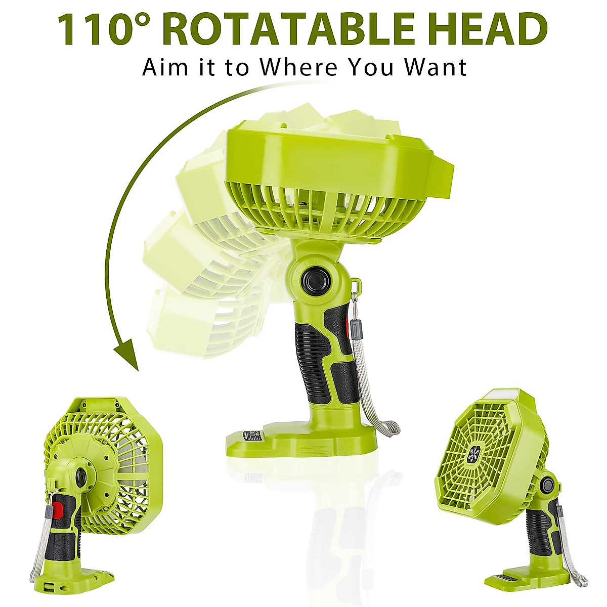 Philophca 7" Camping Fan Compatible with Ryobi 18 Volt One+ Li-ion Ni-CD Ni-MH Battery Personal Battery Powered Cordless Fan, Portable Fan with light and remote