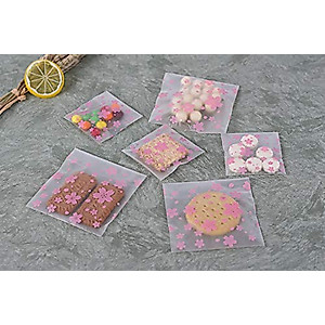 NF Orange 200 Pieces Self Adhesive Cookie Bags Candy Bags Party Favor Bags Treat Bags gift bag (Cherry blossoms)