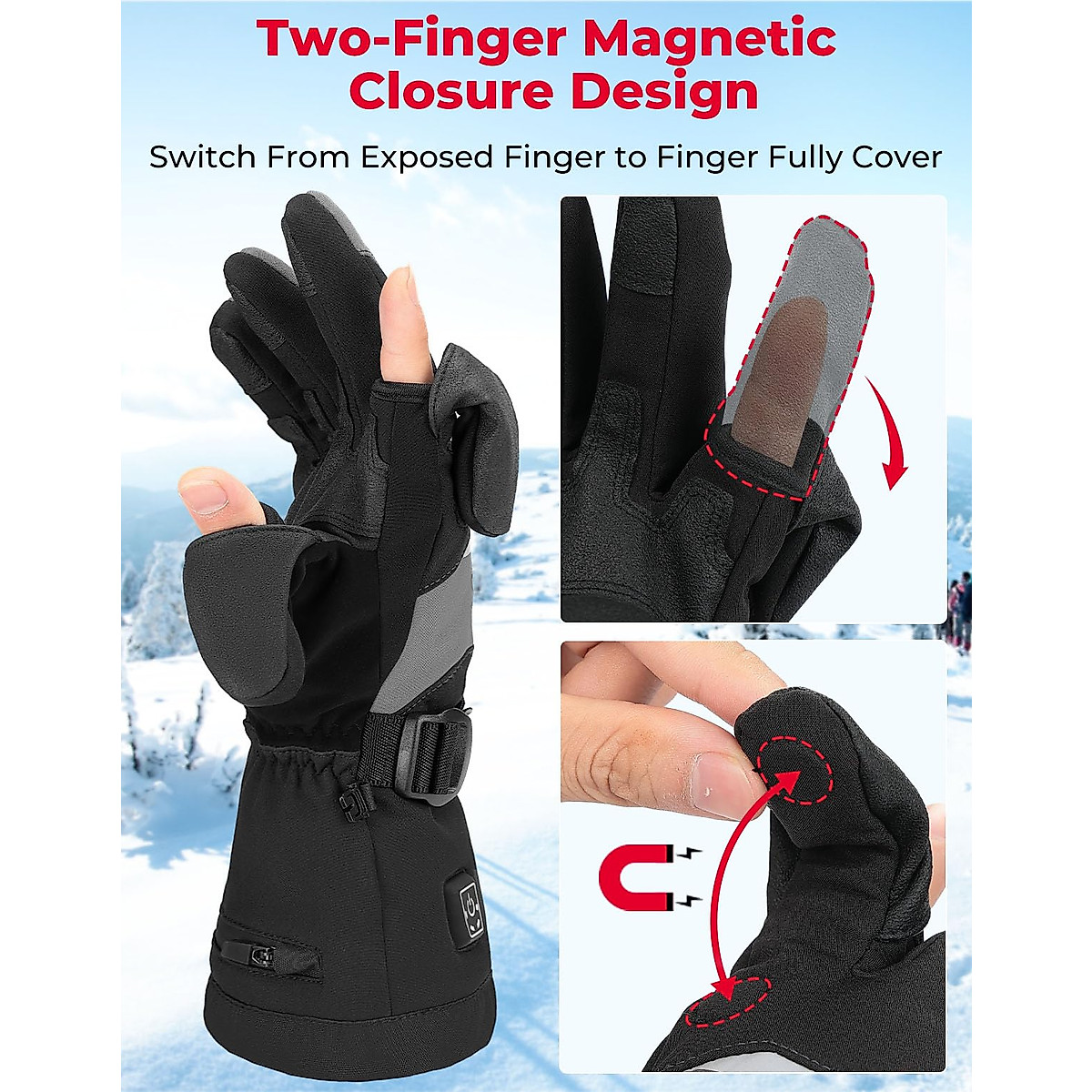 KEMIMOTO Heated Gloves for Men Women, Heating Ice Fishing Gloves Rechargeable Electric Battery 2pcs 7.4V for Winter Motorcycle Skiing Snowboarding Hunting Camping, Size XL