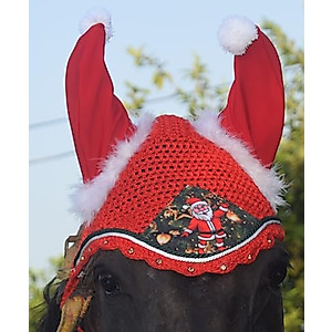 Santa Claus Christmas Horse Fly Bonnet Net Hat Hood Mask Fly Veil Full Hand Made Cotton (Horse/Full)