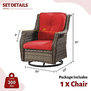 Yokayoay Wicker Swivel Rocking Chair, Outdoor Rattan Rocker Chair, Patio Conversation Chair for Deck Porch Backyard Balcony