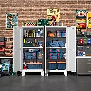 White Metal Pantry Cabinet with 2 Doors and Adjustable Shelves, 61" Kitchen Storage cabinets with Gold Handles, Versatile Storage for Laundry/Living/Dinning Room, Bathroom,Utility Room