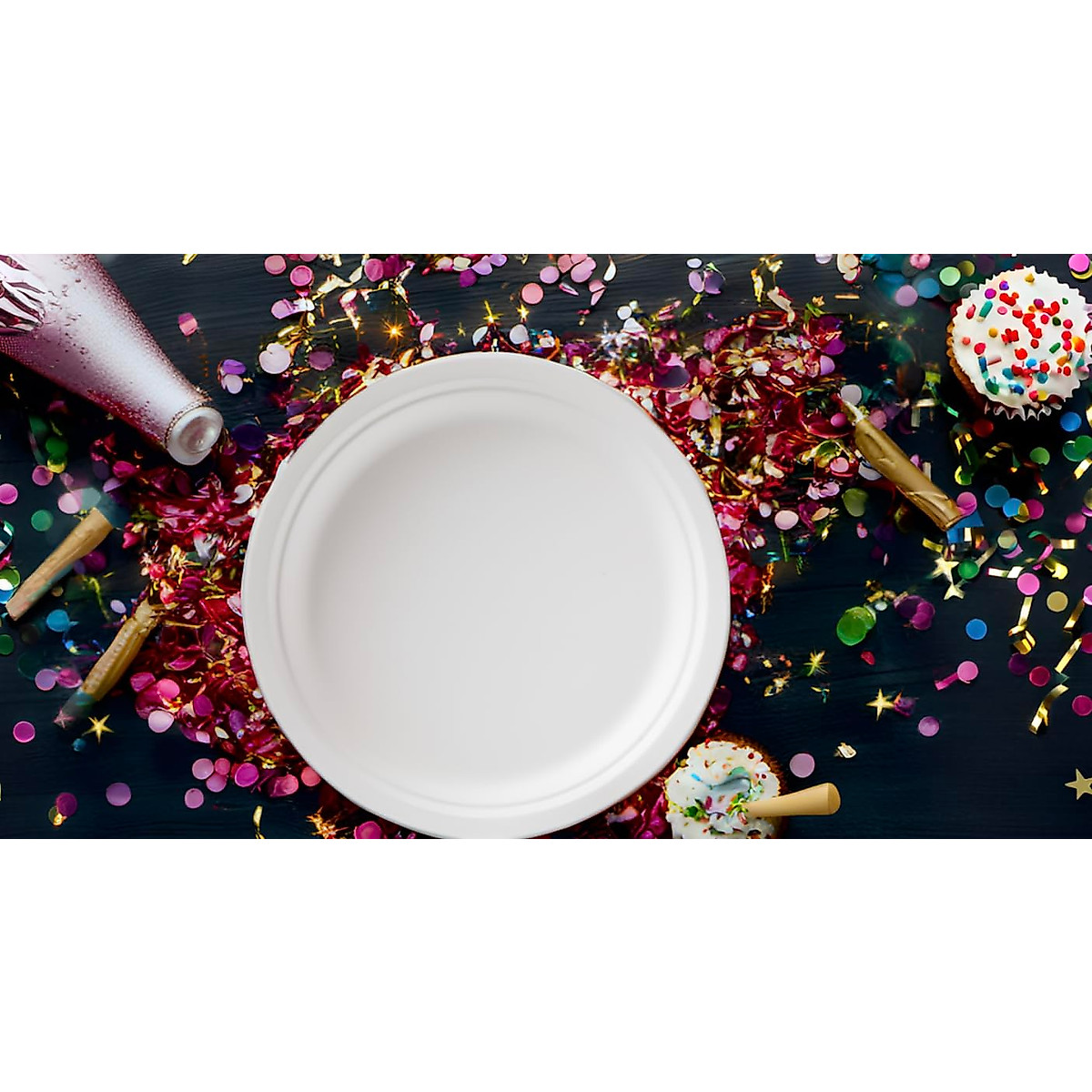 Susty Party 10-Inch Compostable Round (50-Count), Sugarcane Heavy Duty Disposable Biodegradable Plate for Dinner, White