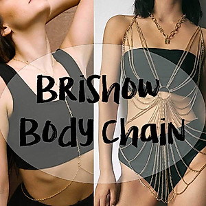 Brishow Boho Rhinestone Body Chain Layered Crystal Waist Chain Fashion Bikini Belly Chain Beach Body Jewelry Accessories for Women and Girls (Silver)