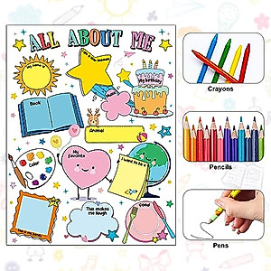 30 Pcs All About Me Coloring Posters Pack,Colorful Star Student Poster First Day of School Fill in Poster Ideas Project Chart for Preschool Elementary Kindergarten Craft Classroom Activities Supply (Colorful)