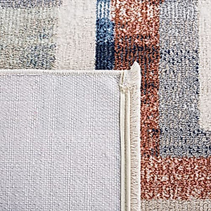 Safavieh Bayside Collection Machine Washable 4' x 6' Ivory/Blue Rust BAY126A Modern Contemporary Entryway Living Room Foyer Bedroom Accent Rug