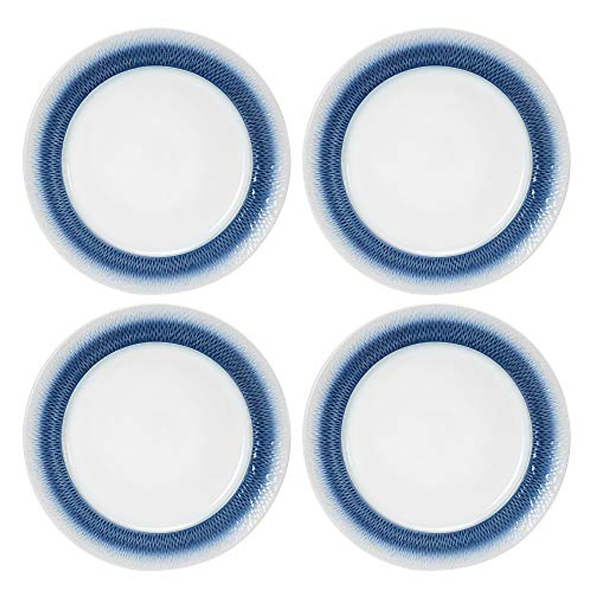Pfaltzgraff Eclipse Blue 16-Piece Stoneware Round Dinnerware Set, 1 inch dinner plate, 8 inch salad plate, 6 inch soup cereal bowl (26 ounce) and 14 ounce mug, Blue/White