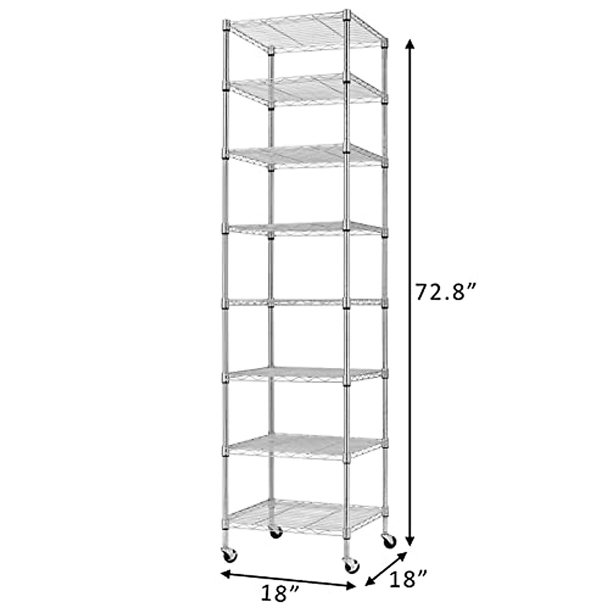 Finnhomy Heavy Duty 8 Tier Wire Shelving with Wheels 18x18x72.8-inches 8 Shelves Storage Rack Thicken Steel Tube, Pantry Shelves for Storage, Adjustable Shelving Unit, NSF Certified, Chrome
