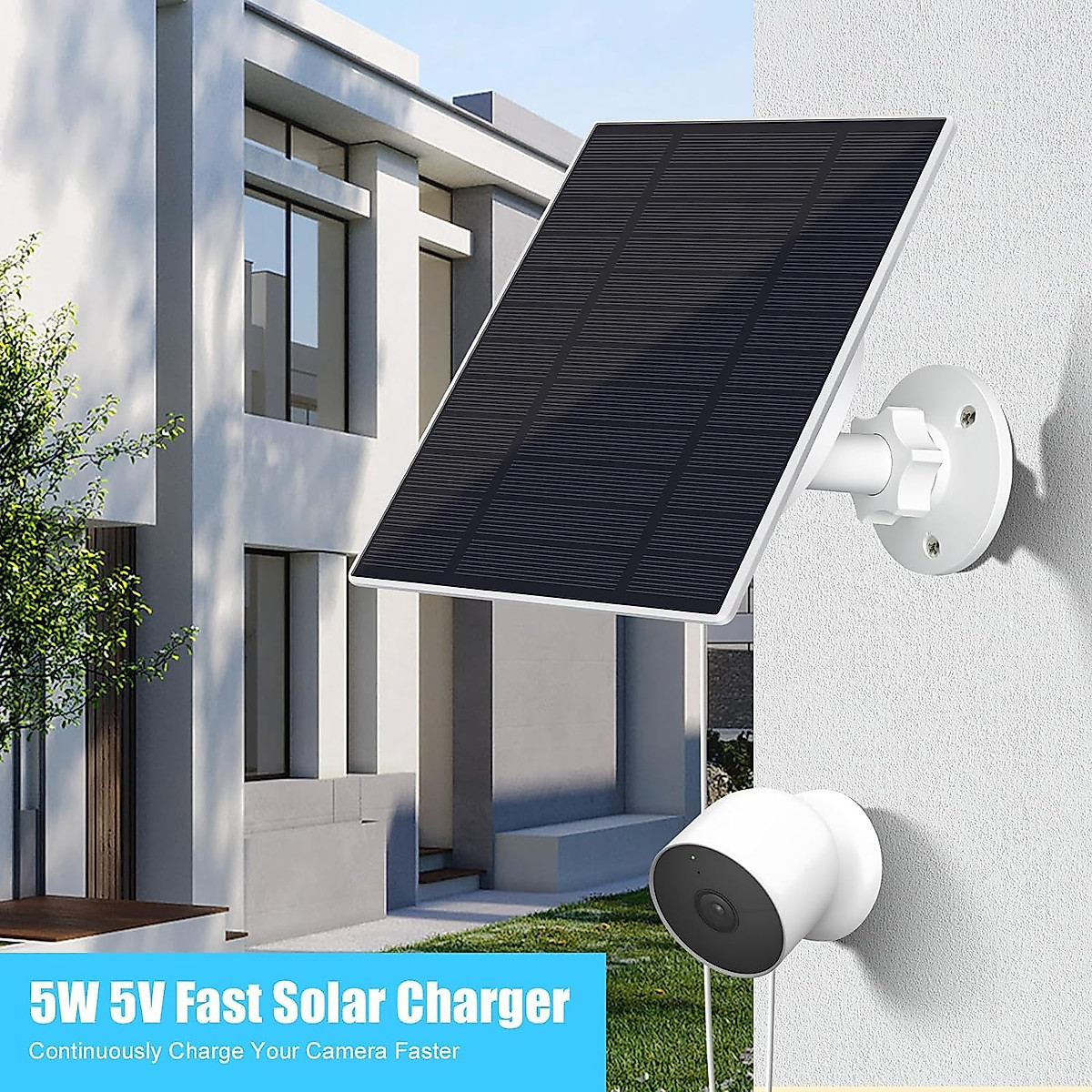 Solar Panel for Google Nest Cam Outdoor or Indoor,5W IP66 Waterproof Solar Panel for Google Nest Camerawith 9.84Ft Charging Cable & 360° Mount