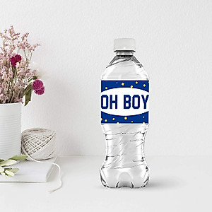 Halawawa 32 Stickers - Blue Oh Boy Sign Happy Birthday Water Bottle Labels, Wine or Bottle Stickers, Baby Shower Gender Reveal Pregnancy Announcement Party Decoration Supplies
