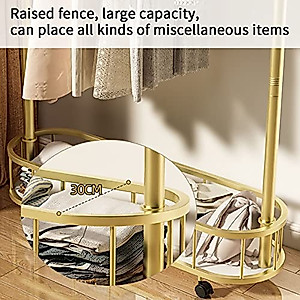 FAXIOAWA Metal Coat Rack Stand With Basket Garment Rail With 360° Wheel 4 Side Hooks Clothes Rack For Hall, Entryway, Bathroom And Living Room (Color : Pink, Size : 100cm)