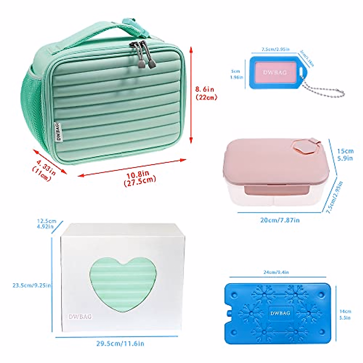 DWBAG Insulated Lunch Bag for Women/Men - Reusable Lunch Box for Office Work Picnic Beach - Leakproof Cooler Bag Freezable Lunch Bag for Adult - Light Green.