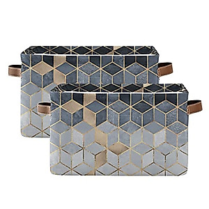 Foldable Storage Baskets, Marble Geometric Cubes Black White Storage Bins with Handles, Decorative Cloth Organizer Storage Boxes for Home|Office 15 x 11 x 9.5 in