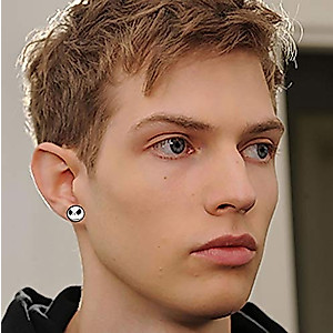 HENGYID 316L Surgical Stainless Steel Jack Skellington Round Circle Button Stud Post Earrings(10 MM) (Silver)