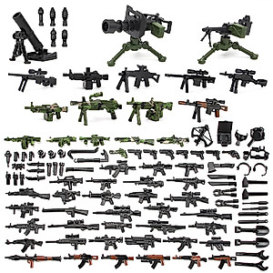 Feleph Weapons Pack Army Military Building Block for Soldier Figures, WW2 Toy Swat Bricks Gear Pieces Set Equipment Kit Compatible with Major Brand
