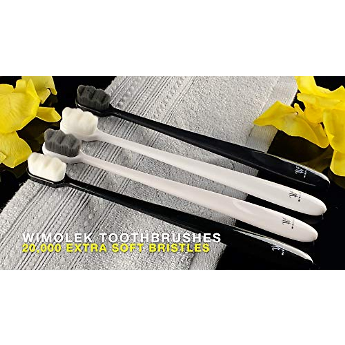 Extra Soft Toothbrush for Sensitive Gums and Teeth. Micro Nano Toothbrushes with 20,000 Ultra Soft Bamboo Charcoal Bristles. Excellent Cleaning Effect (2 Pack) (Black Wave Bristle)