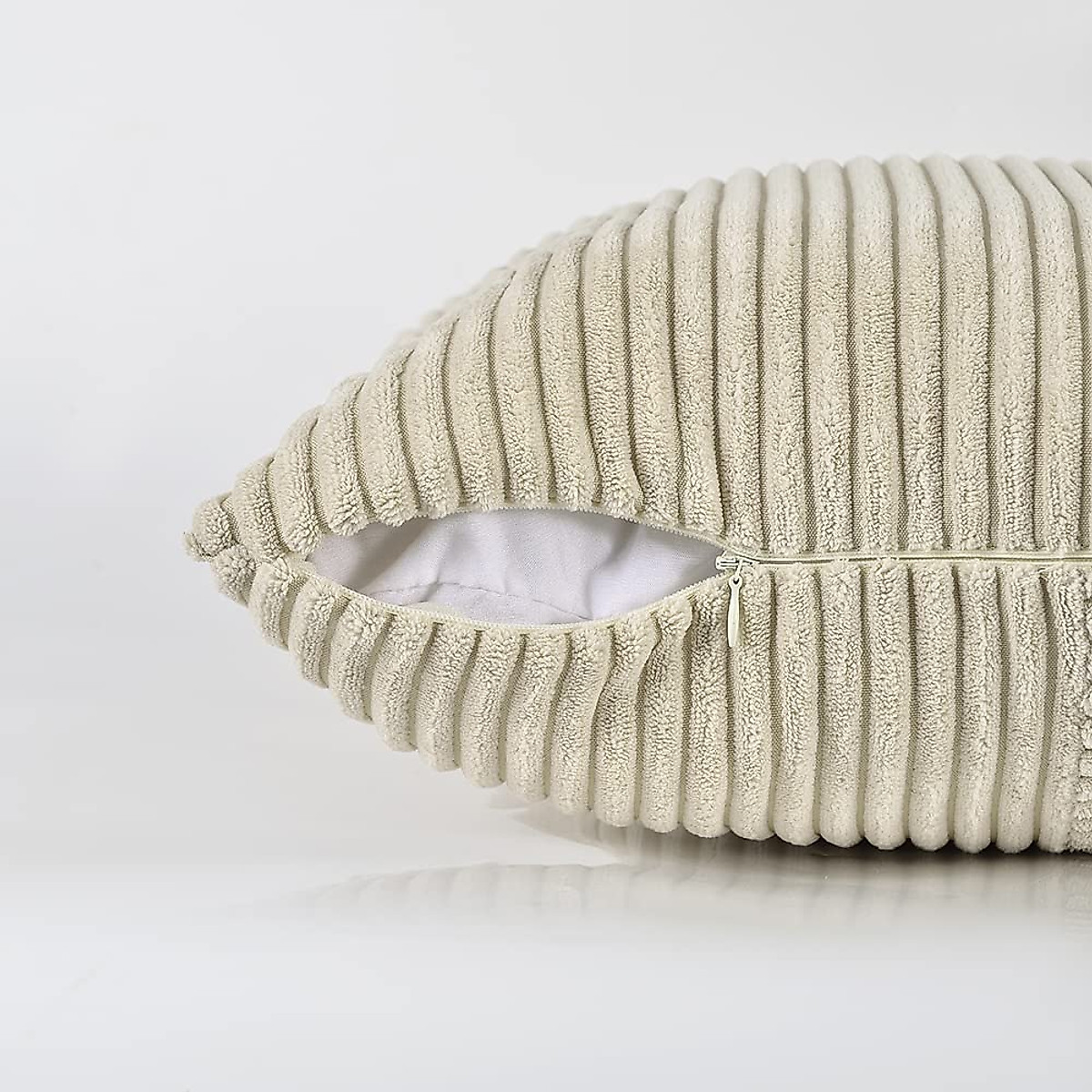 Fancy Homi Tan Lumbar Decorative Throw Pillow Covers 12x20 Inch for Living Room Couch Bed Sofa, Boho Home Decor, Soft Striped Corduroy Rectangle Accent Beige Cushion Case 30x50 cm