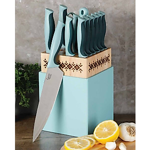 Spice by Tia Mowry Savory Saffron 14 Piece Cutlery Knife Block Set - Aqua Blue