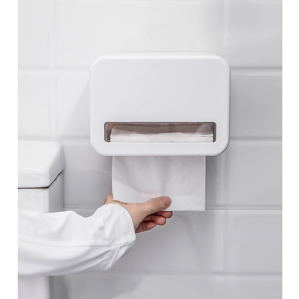 Waterproof Toilet Paper Holder Adhesive Wall Mount - No Drilling Enclosed Dustproof/Pet Proof Toilet Tissue Holder TP Roll Dispenser with Cover for RV, Car Travel Trailer, Boat