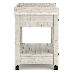 Signature Design by Ashley Carynhurst Rustic Farmhouse Printer Stand with Casters, Whitewash