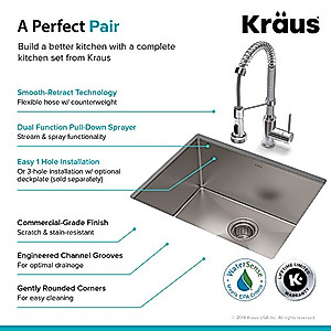KRAUS 23-inch 16 Gauge Standart PRO Kitchen Sink Combo Set with Bolden 18-inch Kitchen Faucet and Soap Dispenser, Chrome KHU101-23-1610-53CH