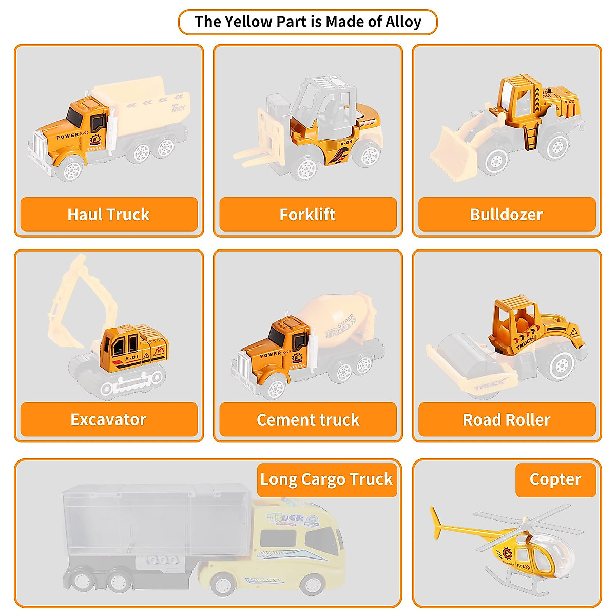 Construction Truck Toys Kids with Game Mat, Carrier Truck Alloy Engineering Vehicle Truck Toy Set, Excavator, Dump Tractor Helicopter Die cast Christmas Birthday Gifts for Kid Toddler Child Age 3 4 5