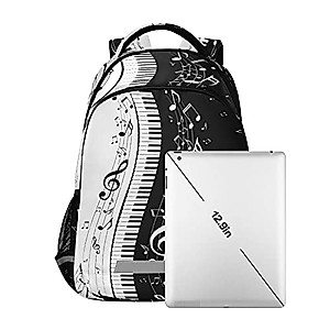 Unique Piano Music Note Backpack, Musical Theme Casual Daypack Laptop Backpack Outdoor Sports Shoulder Bag Safe Reflective Stripes