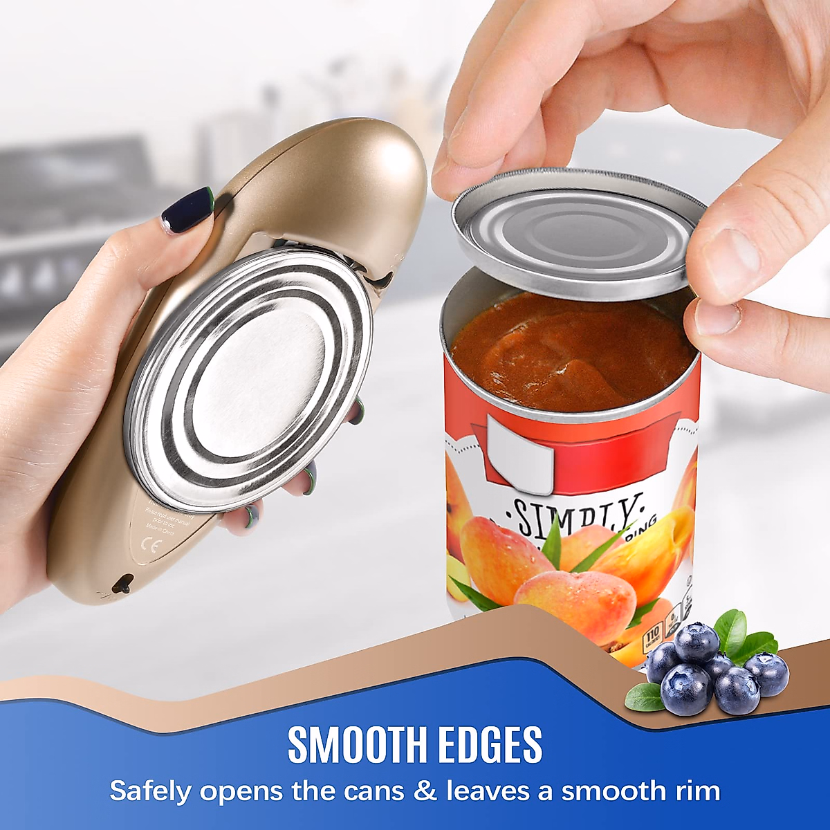 Electric Can Opener - Open the Cans in One Click, Handheld Automatic Can Opener for Almost Size, Smooth Edge Food-Safe Electric Can Openers for Chefs, Arthritis and Seniors, Best Kitchen Gadget