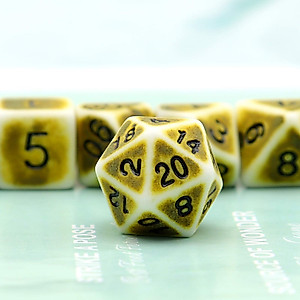 Haxtec Ancient Bone DND Dice Set 7PCS Yellow Polyhedral Dice for Dungeons and Dragons Pathfinder RPG