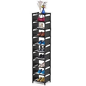 barsone 10 Tiers Shoe Rack, Vertical Narrow Shoe Rack, 10 Pairs Tall Shoe Rack Organizer for Small Space, Free Standing Shoe Shelf for Closet Entryway Hallway