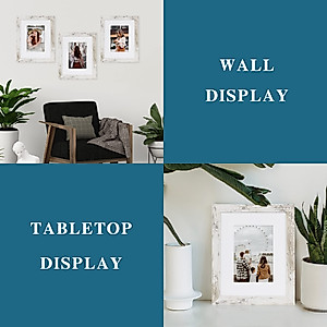 Hongkee 8x10 Picture Frame Set of 2, Made of Real Glass and Distressed White Wooden Frame - Display Picture 5x7 with Mat or 8x10 Without Mat, 8 by 10 Photo for Wall or Tabletop