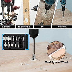 GMTOOLS 13 Piece Spade Drill Bit Sets, Paddle Flat Bit for Hole Cutter Woodworking, 1/4" to 1-1/2", Carbon Steel Paddle Flat Bit with Quick Change Shank, Nylon Storage Pouch Included