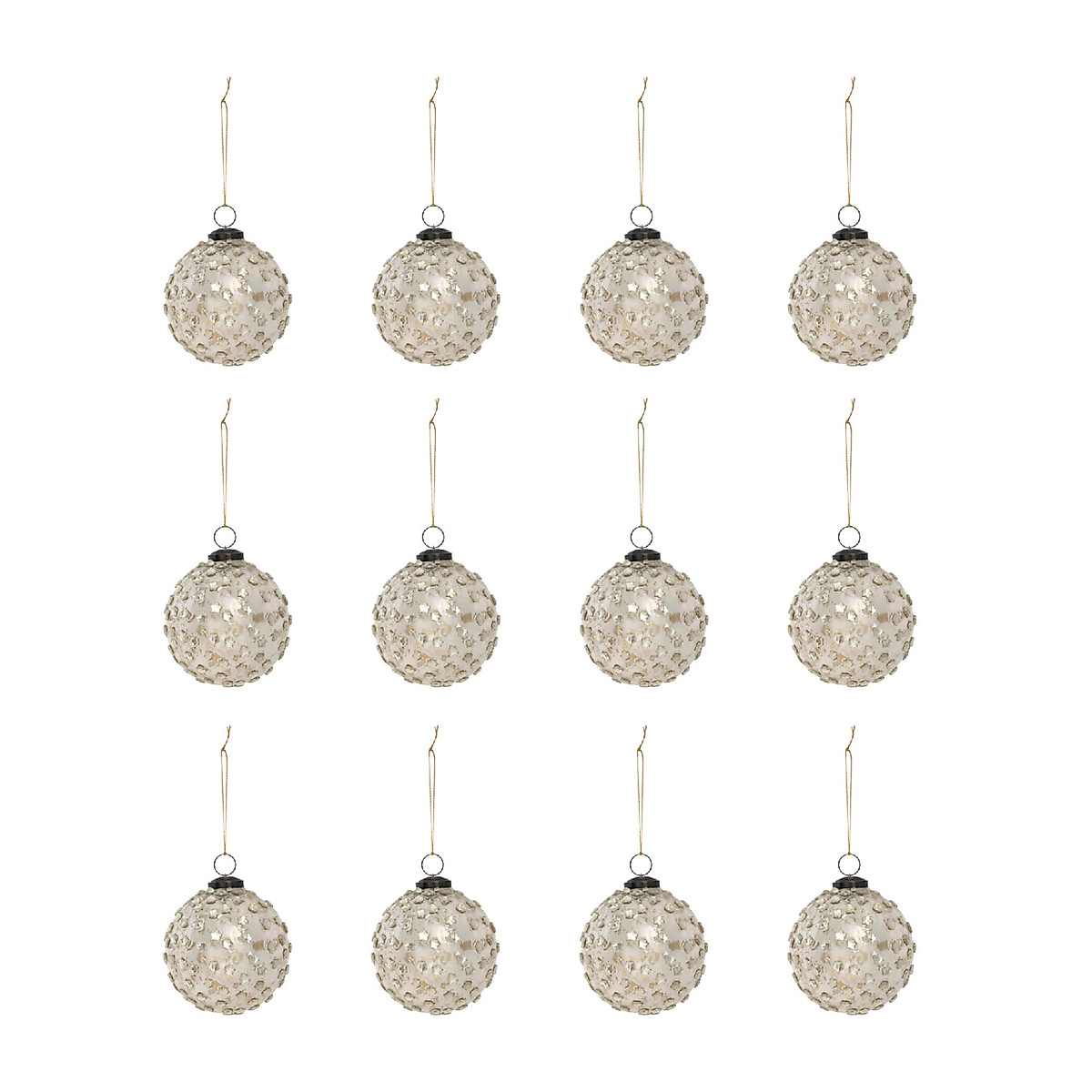 Creative Co-Op Round Mosaic Glass Ball Ornament with Stars, Set of 12