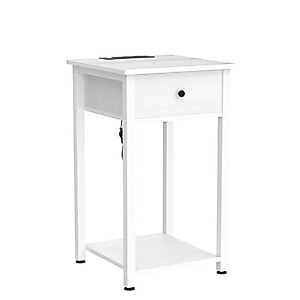 Ecoprsio Nightstand Set of 2 with Charging Station, White End Table Side Table with USB Ports, Wood Night Stand, White Bedside Table with Drawer and Shelf for Bedroom, Living Room, Sofa Couch, White