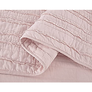 Chezmoi Collection Katy 3-Piece Frayed Edge 100% Washed Cotton Quilt Set - Soft-Finished Lightweight Bedspread All Season Bedding, King, Blush