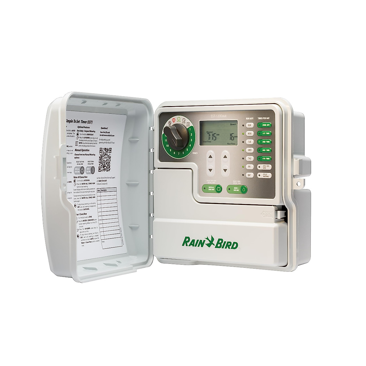Rain Bird SST1200OUT Simple-to-Set Indoor/Outdoor Sprinkler/Irrigation Timer/Controller, 12-Zone/Station (this New/Improved Model Replaces SST1200O),Gray/Green