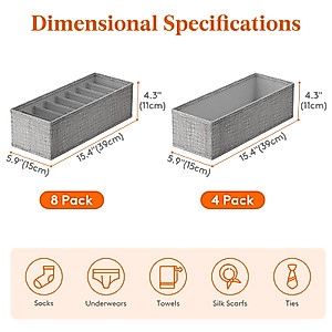 Lifewit 12 Pack Drawer Organizer for Clothing, Dresser Organizer Wardrobe Storage Boxes for Nursery, Bedroom, Closet, Foldable Fabric Closet Organizers and Storage for Clothes, Underwear, Belt, Tie