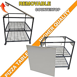JIN BETTER GRILL PARTS Three-Tier Stainless Steel Pizza Oven Cart, Movable Work Table for Ooni, Blackstone, Cuisinart (31.5" D x 31.5" W x 35.4" H)