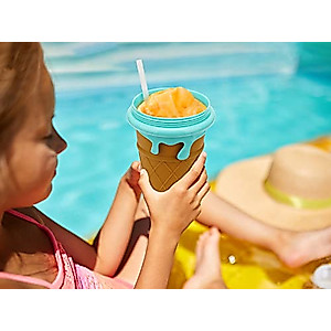 Slushie Maker Cup Squeeze, 500ml DIY Quick Frozen Magic Cup Slushy With Lids & Straws for Kids & Adults, Homemade Summer DIY Ice Cream Maker (Brown)