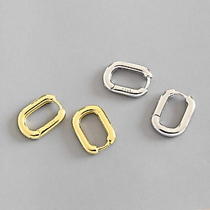 11mm Small Hoop Earrings Sterling Silver for Women Girls Minimalist Oval Tube Round Endless Huggie Hoops Hinged Earring Fashion Jewelry Gold Plated (Silver)