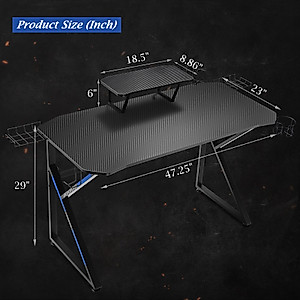 LUCKRACER Gaming Desk,39 Inch Gaming Table,K Shaped Computer Desk with Monitor Stand,Home Office Desk with Hook,CD/Gamepad Holder,Cup Holder and Speaker Holders Blue