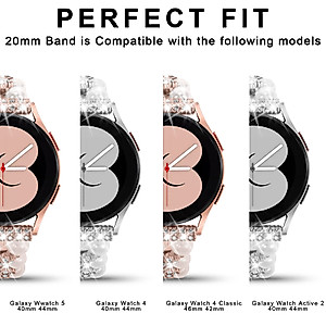 Galaxy Watch 5 Bands 44mm 40mm /Galaxy Watch 5 Pro Band 45mm Compatible for Samsung Watch 4 40mm 44mm/ Watch 4 Classic 46mm Jewelry Bracelet Women Bling Glitter Rhinestone Pearl Bangle Wristband