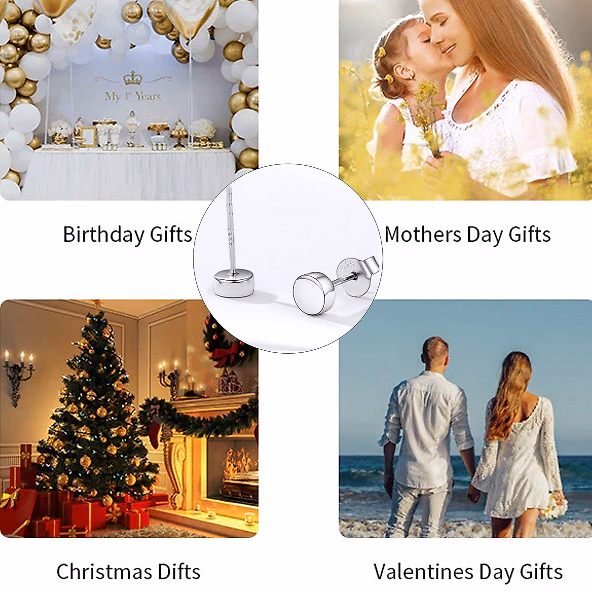 925 Sterling Silver Dot Stud Earrings | Small Simple Round Disc Stud Earrings | Tiny Flat Circle Hypoallergenic Cartilage Tragus Piercing Earrings Gifts for Women Men 2mm 3mm 4mm 5mm