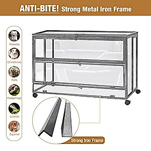 Guinea Pig Cage 3 Levels Ferret Cage, Small Animal Cage | Hamster Cage Rat House - Easy to Clean Leak Proof Tray (Grey, 3 Tiers)